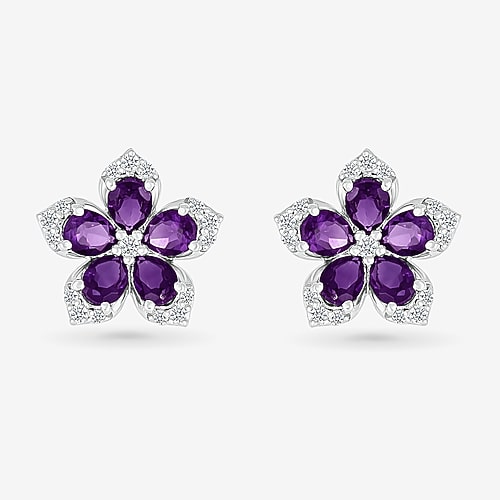 Click here for Genuine Purple Amethyst Sterling Silver 12.3mm Flo... prices