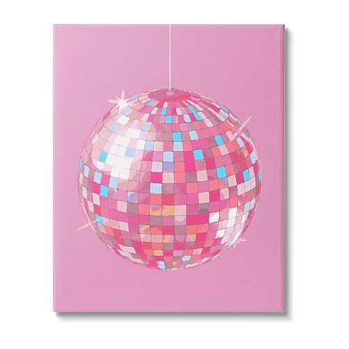Stupell Industries Pink Disco Ball Groovy Pattern Canvas Art  One Size  Pink