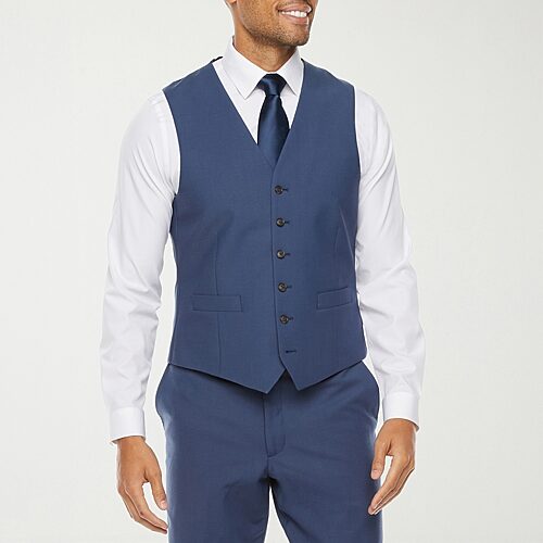 Stafford Signature Smart Wool Mens Classic Fit Suit Vest  Medium  Blue