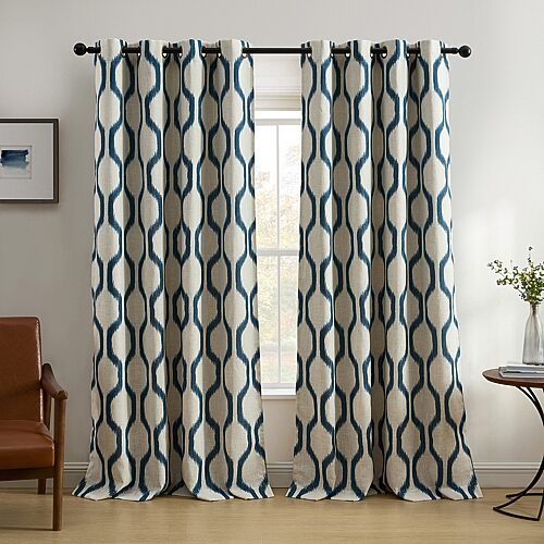 Elrene Home Fashions Renzo Ikat Geometric Linen Room Darkening Window Curtain - Indigo