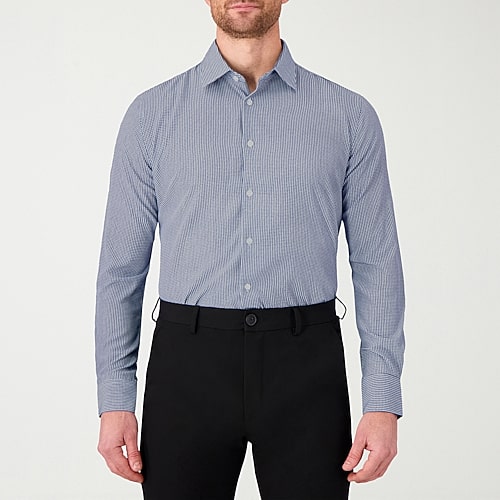 Report Collection Mens 4-Way Tonal Geometric-Print Woven Dress Shirt - Blue/White