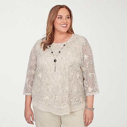 Click here for Alfred Dunner Detail Driven Womens Plus Crew Neck... prices
