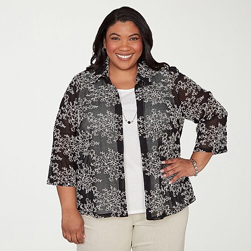 Click here for Alfred Dunner Detail Driven Womens Plus Roll 3/4 S... prices