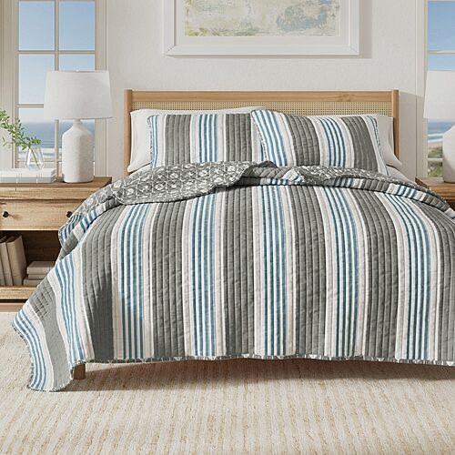 Click here for Linery Coastal Stripe Reversible Quilt Set  One Si... prices