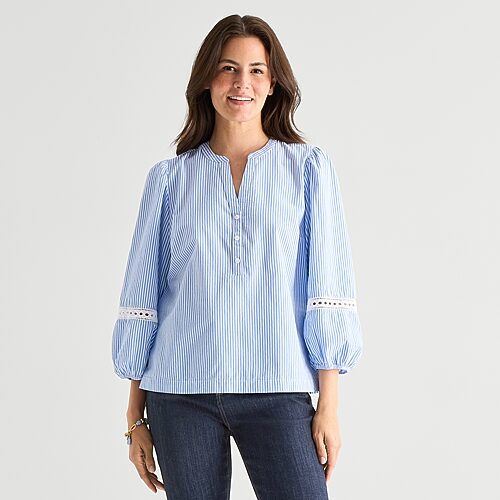 Click here for St. Johns Bay Womens Henley Neck 3/4 Sleeve Blouse... prices