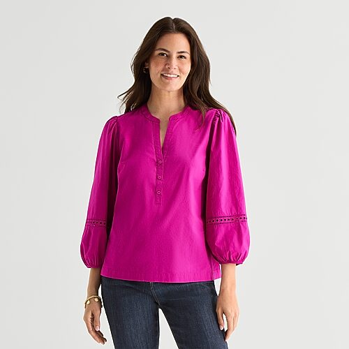 Click here for St. Johns Bay Womens Henley Neck 3/4 Sleeve Blouse... prices