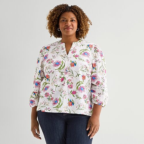 Click here for St. Johns Bay Womens Plus Henley Neck 3/4 Sleeve B... prices