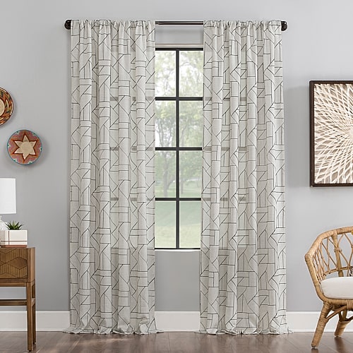 Click here for Jigsaw Embroidery Linen Blend Curtain - Black/Line... prices