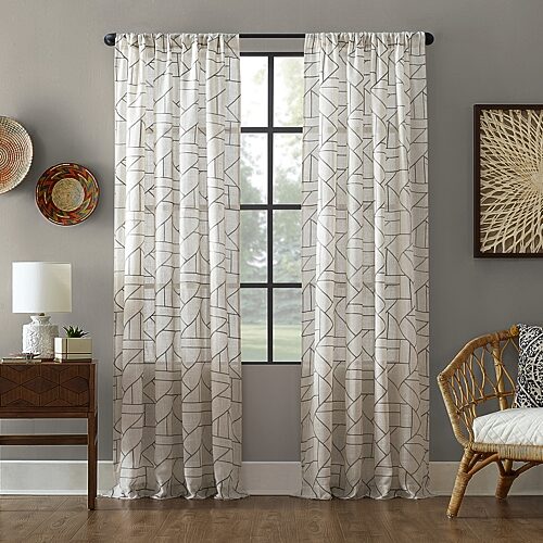 Click here for Jigsaw Embroidery Linen Blend Curtain - Gray/Linen prices
