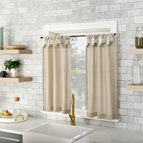 Click here for Washed Cotton Twist Tab Cafe Curtain Pair - Oatmea... prices