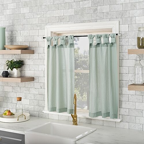 Click here for Washed Cotton Twist Tab Cafe Curtain Pair - Seafoa... prices