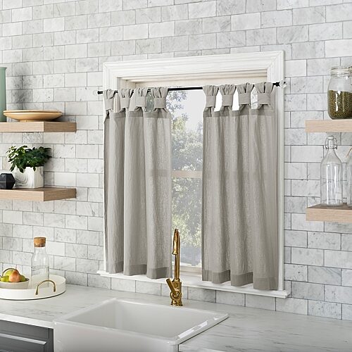 Click here for Washed Cotton Twist Tab Cafe Curtain Pair - Silver... prices
