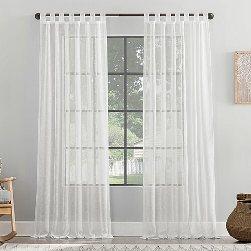 Click here for Burlap Weave Linen Blend Tab Top Curtain - White prices