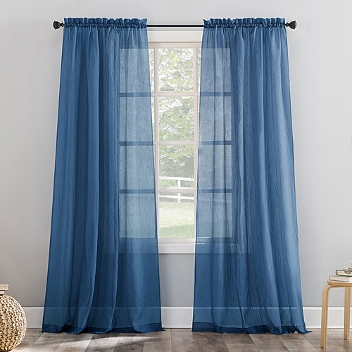 Click here for Crushed Sheer Voile Rod Pocket Curtain Panel - Blu... prices