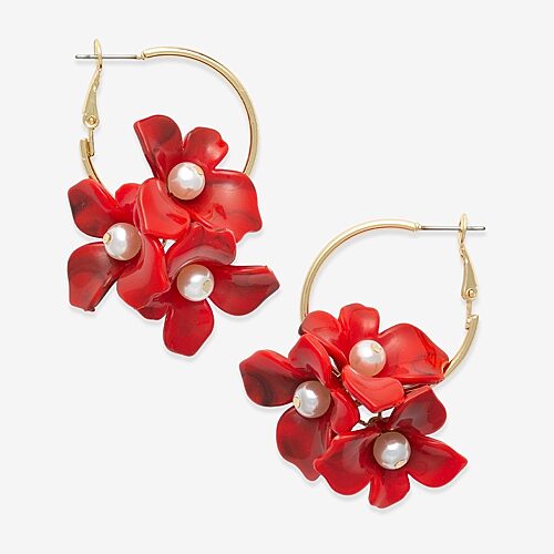 Click here for Bijoux Bar Womens 29.5mm Flower Hoop Earrings  One... prices