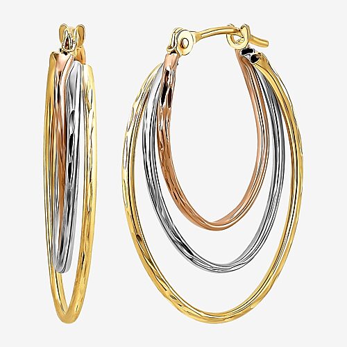Click here for Womens 10K Tri-Color Gold 20mm Hoop Earrings  One... prices