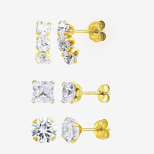 Click here for Womens White Cubic Zirconia 10K Gold 3 Pair Earrin... prices