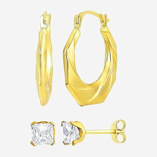 Click here for Womens White Cubic Zirconia 10K Gold 2 Pair Earrin... prices