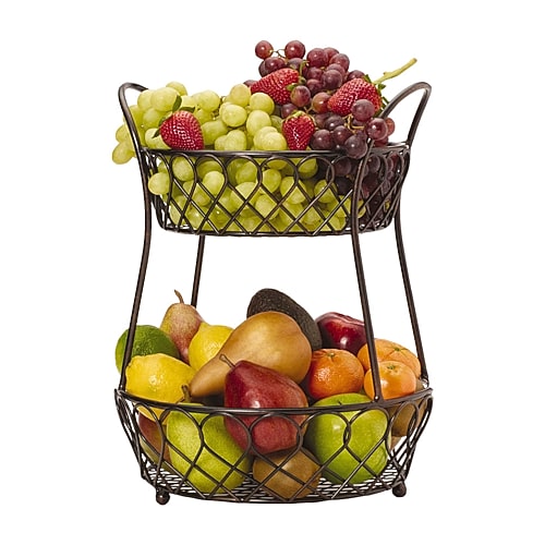 Gourmet Basics By Mikasa Loop & Lattice 2-Tier Basket - Black Grou