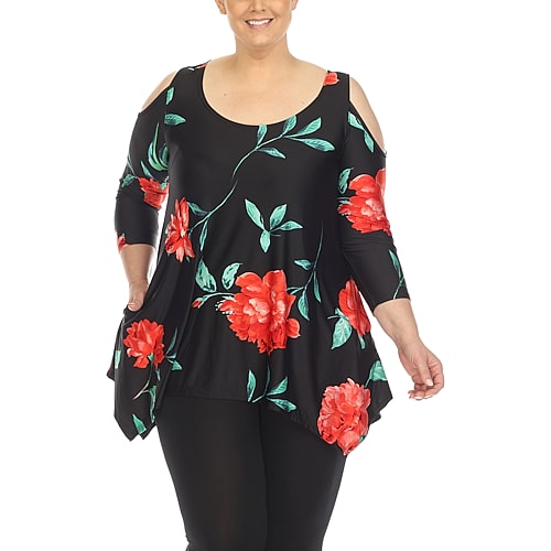 Click here for White Mark Plus Size Floral Printed Cold Shoulder... prices