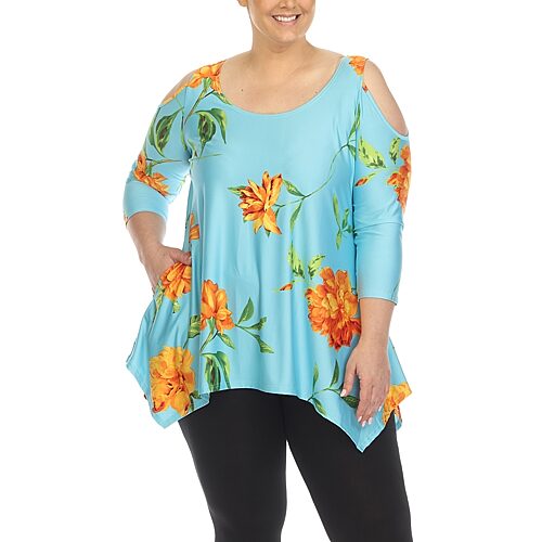 Click here for White Mark Plus Size Floral Printed Cold Shoulder... prices