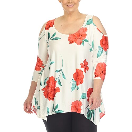 Click here for White Mark Plus Size Floral Printed Cold Shoulder... prices