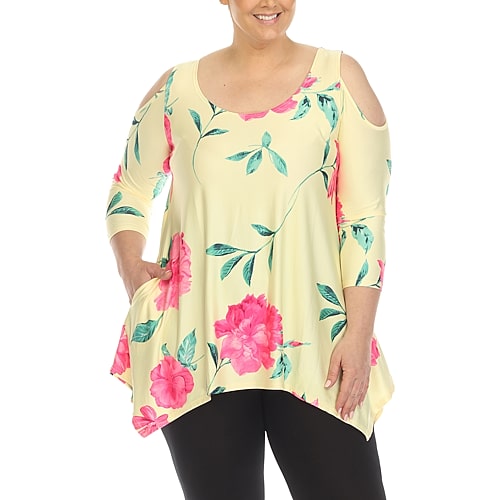 Click here for White Mark Plus Size Floral Printed Cold Shoulder... prices