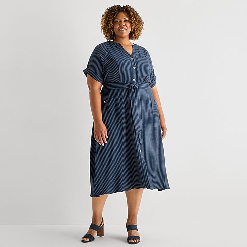 Click here for Danny & Nicole Womens Plus Midi V Neck Short Sleev... prices