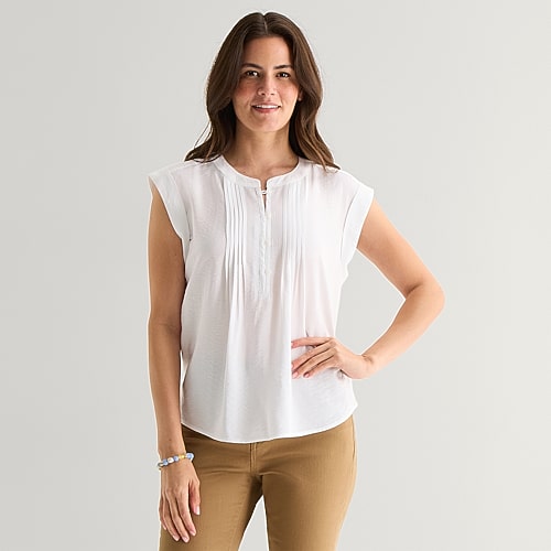 Click here for St. Johns Bay Womens Henley Neck Short Sleeve Blou... prices