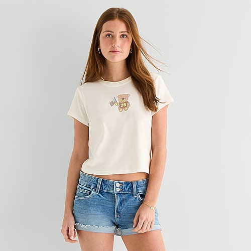 Click here for Bear Flag Tee Womens Juniors Crew Neck Short Sleev... prices
