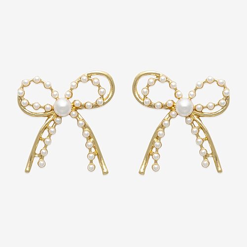 Click here for Bold Elements Gold Tone Womens Simulated Pearl Bow... prices