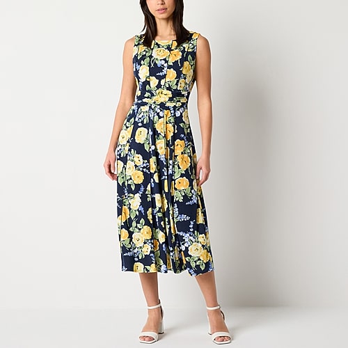 Click here for Perceptions Womens Midi Round Neck Sleeveless Flor... prices