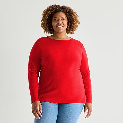 Click here for St. Johns Bay Womens Plus Crew Neck Long Sleeve T-... prices