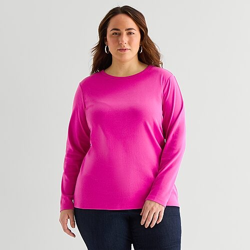 Click here for St. Johns Bay Womens Plus Crew Neck Long Sleeve T-... prices