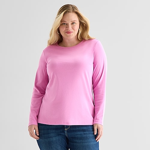 Click here for St. Johns Bay Womens Plus Crew Neck Long Sleeve T-... prices