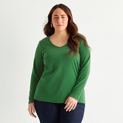 Click here for St. Johns Bay Womens Plus V Neck Long Sleeve T-Shi... prices