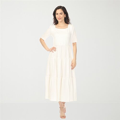 Click here for Womens White Mark Elbow Sleeve Square Neck Tiered... prices