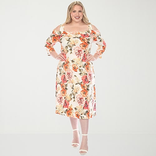 Click here for White Mark Plus Size Cold Shoulder 3/4 Sleeve Dres... prices