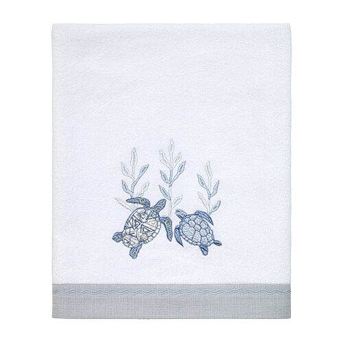 Avanti Caicos Sea Turtles Cotton Bath Towel  27 x 52 - Optic White