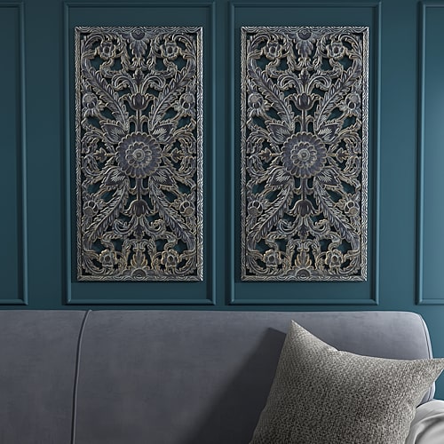 Click here for Madison Park Botanical Distressed Carved Wood 2-pc... prices