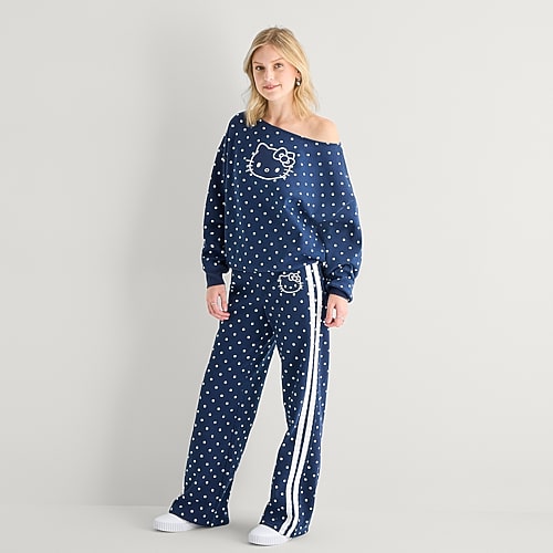 Click here for Bottom Womens Juniors Wide Leg Hello Kitty Fleece... prices