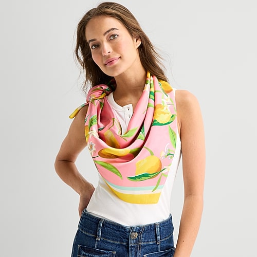 Click here for Mixit Lemon Print Square Scarf  One Size  Pink prices