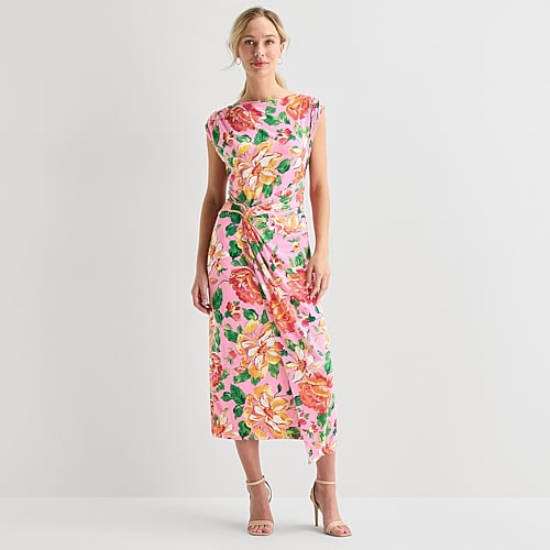 Click here for Womens MSK Cap Sleeve Floral Sheath Midi Dress prices