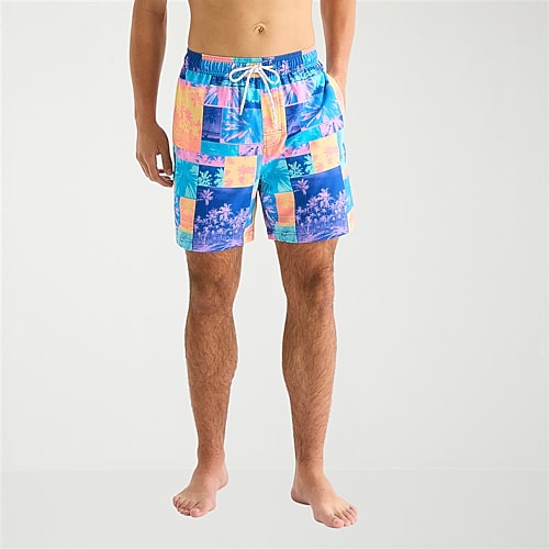 Click here for Arizona Mens 6 1/2 Patchwork Swim Trunks  Large  B... prices