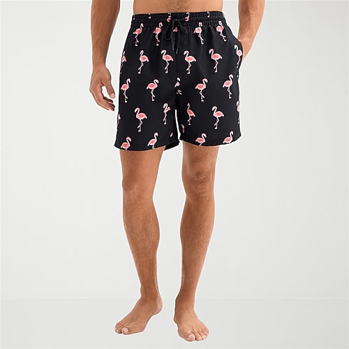 Burnside Mens Drawstring Waist 6 Animal Swim Trunks  Large  Black