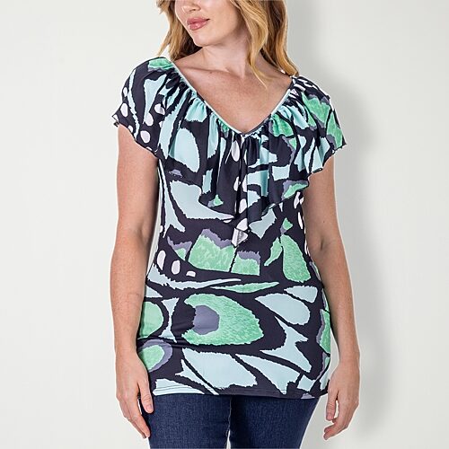 Click here for Womens 24/7 Comfort Apparel Butterfly Ruffle V-Nec... prices