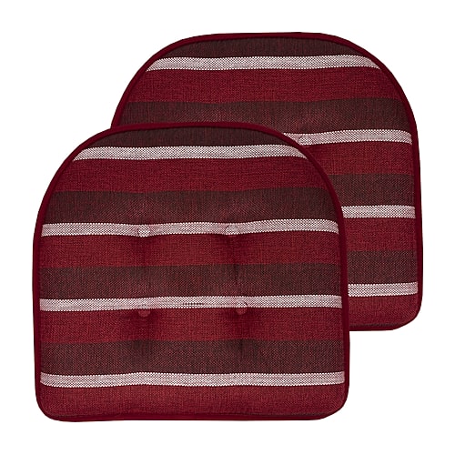 Sweet Home Collection Bradford Striped U Shaped Memory Foam 17 x 16 Chair Cushion  One Size  Red