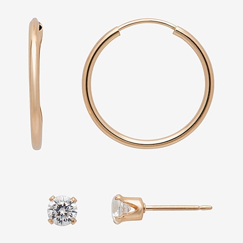 Click here for Gold Theory Womens Cubic Zirconia Round 2 Pair Ear... prices