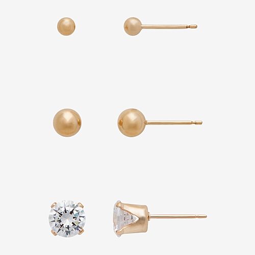 Click here for Gold Theory Womens Cubic Zirconia Round 3 Pair Ear... prices