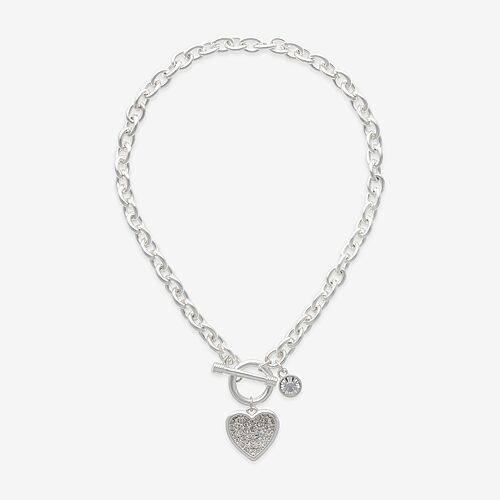 Click here for Bold Elements Silver Tone Womens Glass Heart 17 In... prices